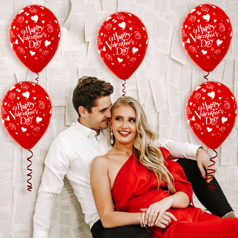 PMU Valentines Day Balloons 11 Inch Happy Valentine's Day Ruby Red Latex With All-over Print ...